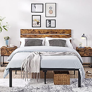 Yaheetech Full Size Metal Platform Bed Frame with Wooden Headboard/Under Bed Storage No Box Spring Needed,Mattress Foundation