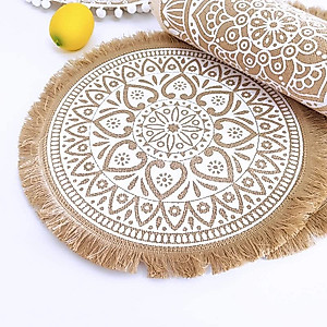GorinsKani 2 Pieces of Cotton Thread Embroidery Table mat Jute Table mat Decoration mat Round Tassel Side Table mat Heat Insulation mat Anti-Slip Kitchen mat Home Decoration (Tassel Style E)