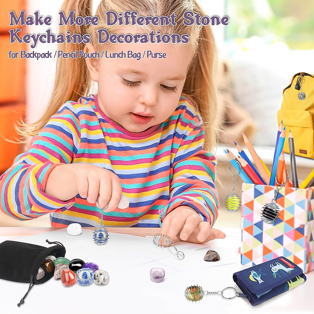 Gemstones Party Favors for Kids Prize Box Birthday Party Supplies,Classroom Rewards Goodie Bag Fillers,15 Pack Natural Stone&Crystal with Keychains for Kids Backpack,Educational Geographic Gift