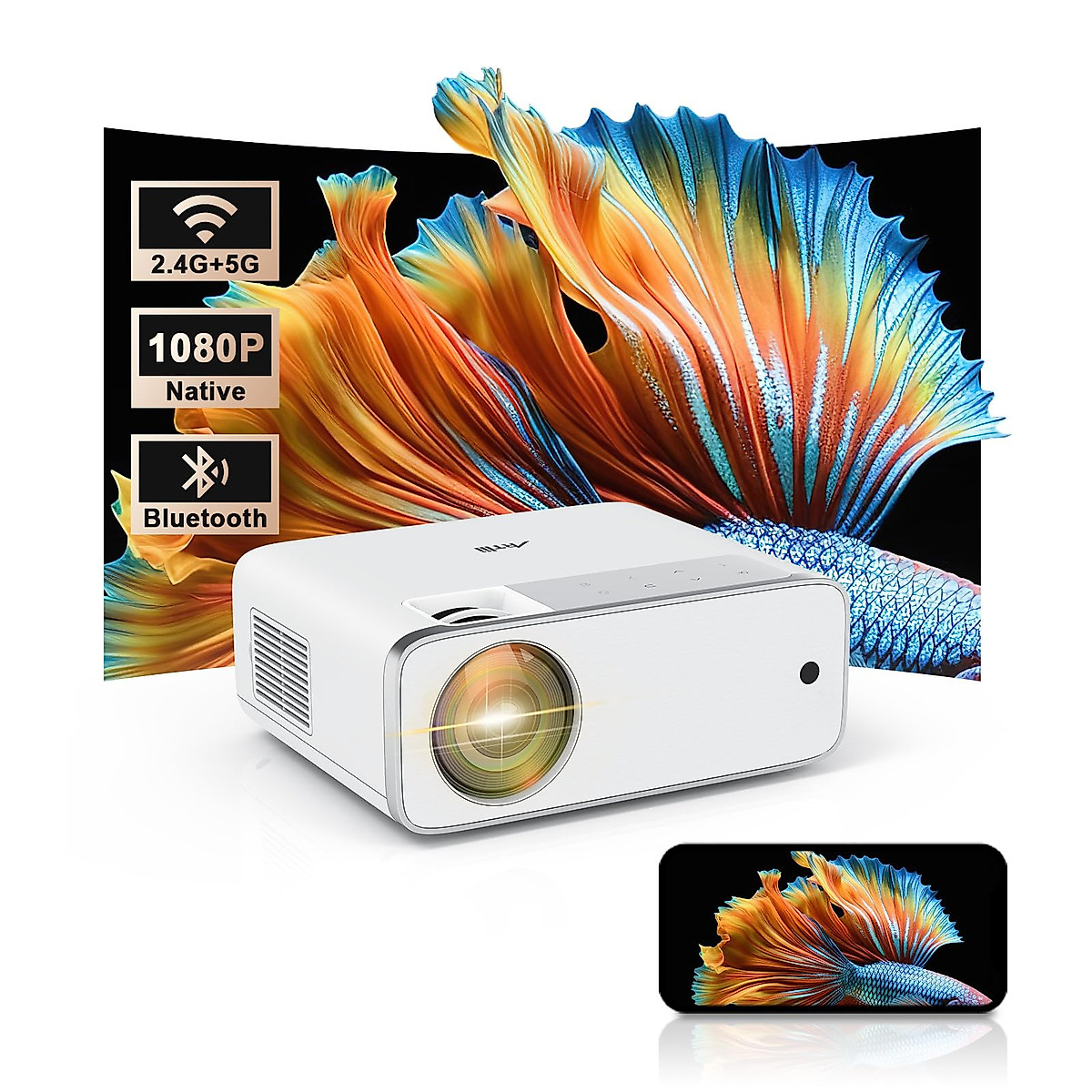 Artlii Enjoy4 Mini Projector 5G WiFi and Bluetooth, Native 1080P 210 ANSI Portable Projector for Outdoor and Indoor Use, Movie Projector Compatible with iOS, Android, Xbox, PS5, TV Stick, HDMI