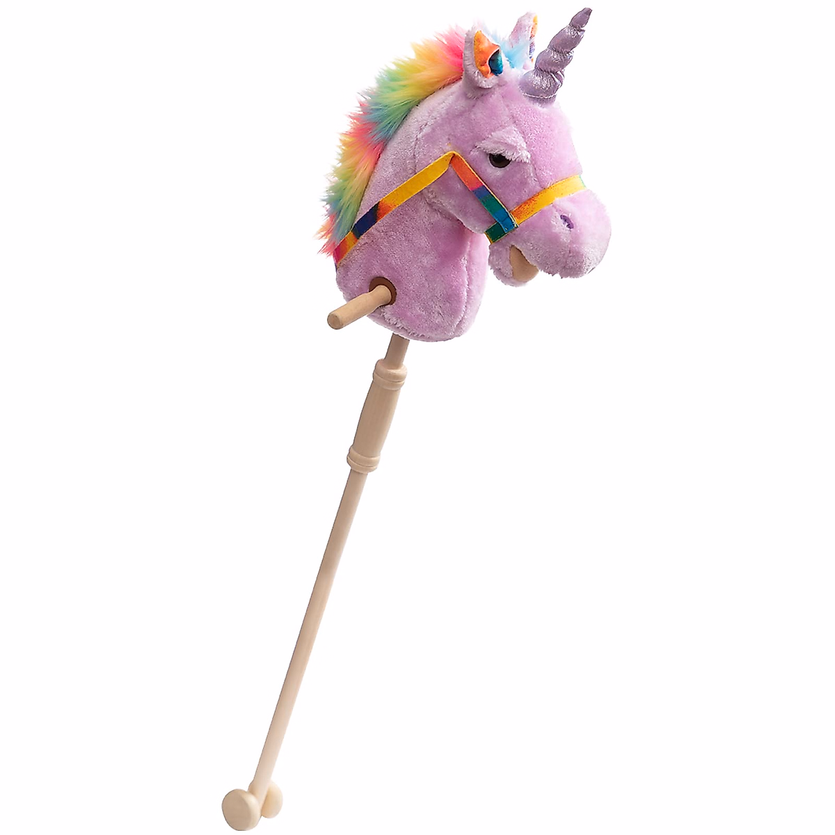 HollyHOME Unicorn Stick Horse Handcrafted Hobby Horse on a Stick with Wood Wheels Real Pony Neighing and Galloping Sounds Plush Unicorn Toy Purple 36 Inches(AA Batteries Required)
