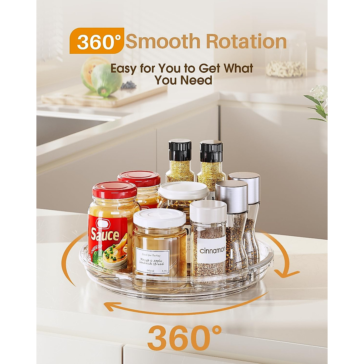 LAMU 2 Pack Lazy Susan Organizer 9.25 inch Turntable for Cabinet, Small Spice Organization for Cabinet, Kitchen, Pantry, Table Top, Fridge, Countertop, Medicine Cabinet Organizer, Clear