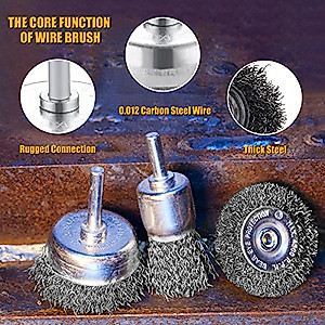 TILAX Drill Wire Brush End Brush Set 6 Piece, Wire Brushes for Cleaning 1/4 Inch Arbor 0.012 inch Coarse Carbon Steel Crimping Wire Wheel, Paint-Surface and Small Spaces Can be Treated.