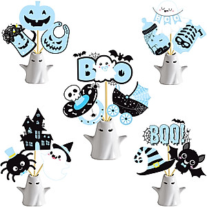 Halloween A Baby is Brewing Decorations Halloween Baby Shower Centerpiece Sticks 20Pcs A Little Boo Baby Shower Table Topper Decorations for Blue Halloween Pregnancy Party Decor