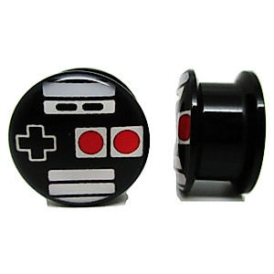 Pierced Republic Retro Video Game Controller Ear Plugs - Acrylic - Screw-On - New *Pair* - 8 Sizes (0 Gauge (8mm))