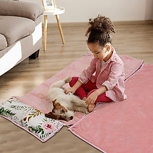 Dad-Baby Toddler Nap Mat with Removable Blanket and Pillow, Extra Large Rolled Napping Mats,Toddler Sleeping Bag,Kids Sleeping Bag for Daycare,Nap Mats for Preschool(Flower Pattern)