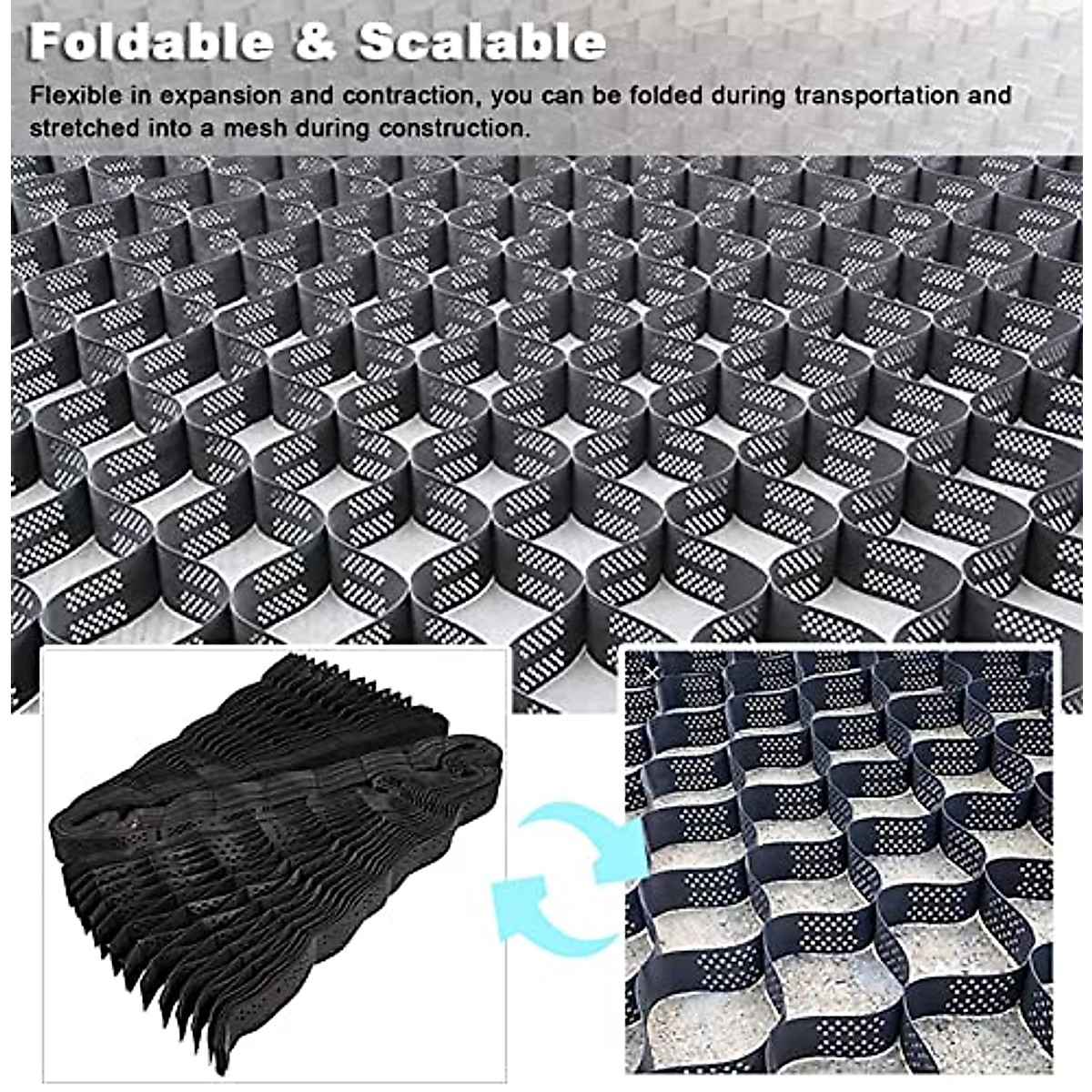 HAUTHE Ground Grid Anti-Slip Soil Geocell Stabilizer Geogrid, Flexible Ground Grid for Walkways Garden Parking, Cuttable Permeable Geo Grid for Subgrade Work (Size : 3mx8m (9.8ftx26.2ft))