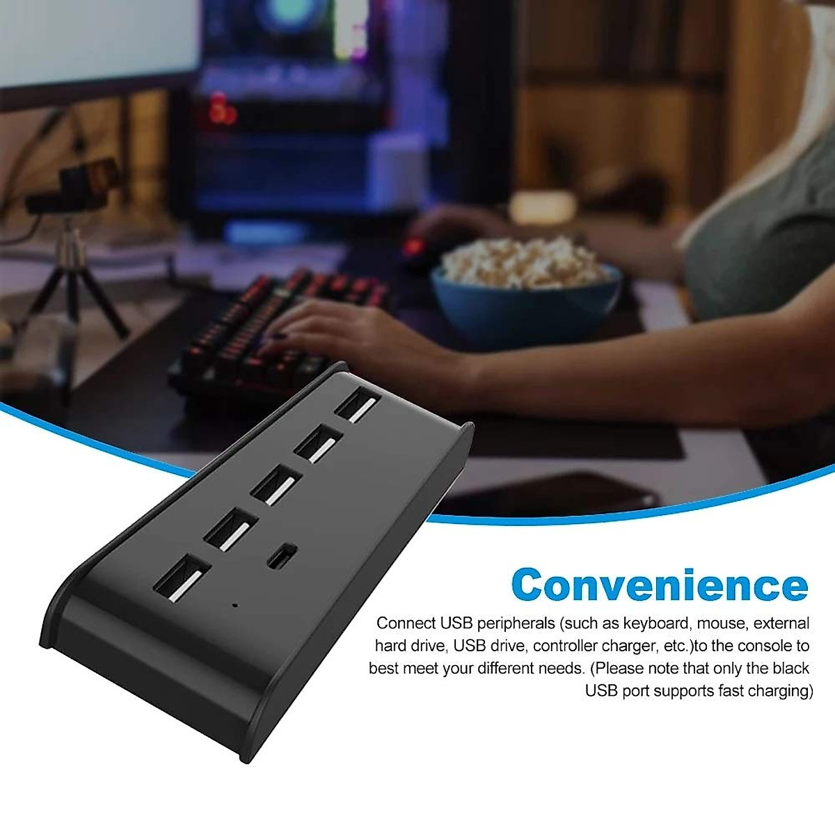 CUJUX 5 Port High-Speed Splitter Adapter Game Console USB Hub Multifunctional for PS5 Game Console Charging Stand Indicator Light (Color : White)