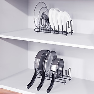 [Pack of 2] Pan Lid Organizer, Pan Organizer for Kitchen Inside Cabinet, Lid organizer for the pots and pans, Plates Holder Organizer for the Lid, Dish, Baking Pan, Chopping Board on Countertop (Black)