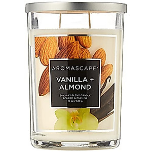 Aromascape PT41907 2-Wick Scented Jar Candle, Vanilla & Almond, 19-Ounce, White