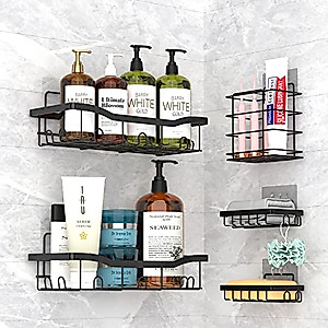 CBYJK Shower Caddy, 5 Pack Shower Shelves, Strong Adhesive Shower Organizer, No Drilling, Large Capacity, Rustproof Stainless Steel Bathroom Shower Organizer, Perfect for Bathroom, Kitchen