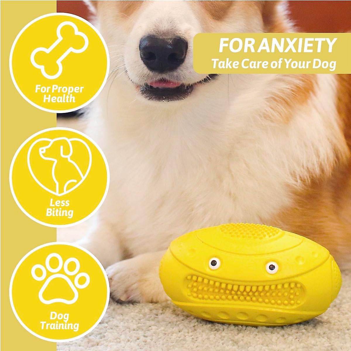 Truseful Squeaky Dog Chew Toy for Aggressive Chewers - Durable Interactive Teething Football for Better Dental Health(Yellow, Monster)