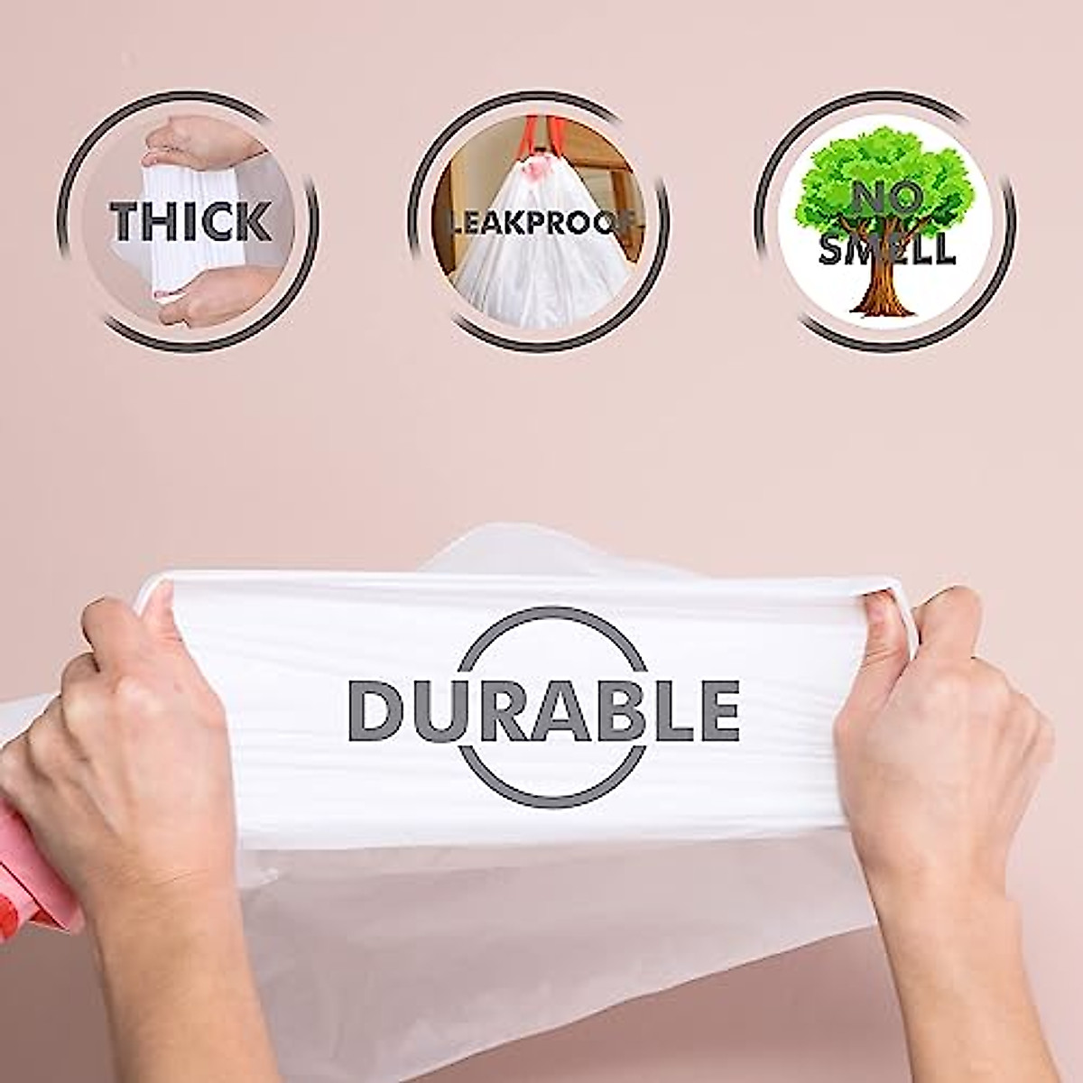 Kerhouze 4 Gallon Trash Bag - 60 Counts Small Drawstring Garbage Bags, Unscented Extra Strong Trash Can Bin Liners for Bedroom, Bathroom, Office