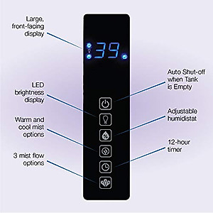 Lasko UH300 Warm and Cool Humidistat and Timer, Quiet, Soothing Ultrasonic Dual Mist Humidifiers for Baby Nursery, Bedroom, Kids, Large Room and Home, 4.9L Tank, No Filter, White