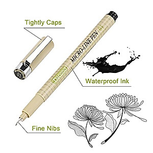 Dacono Drawing Pens, Set of 12 Micro-Pen Fineliner Ink Pens, Black Precision Multiliner Pens for Artist Illustration, Sketching, Calligraphy,Technical Drawing, Manga, Anime, Scrapbooking