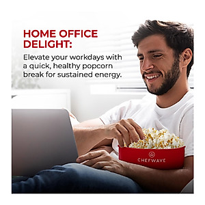 Chefwave Silicone Popcorn Popper (Red) - Reusable, Collapsible Microwave Popcorn Bowl - Dishwasher Safe