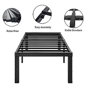 Tooyyer Metal Twin XL Bed Frame 14" High 3000 lbs Heavy Duty Extra Long Metal Bed Platform No Box Spring Needed Easy to Assemble Non-Slip Noise Free Black-Twin XL