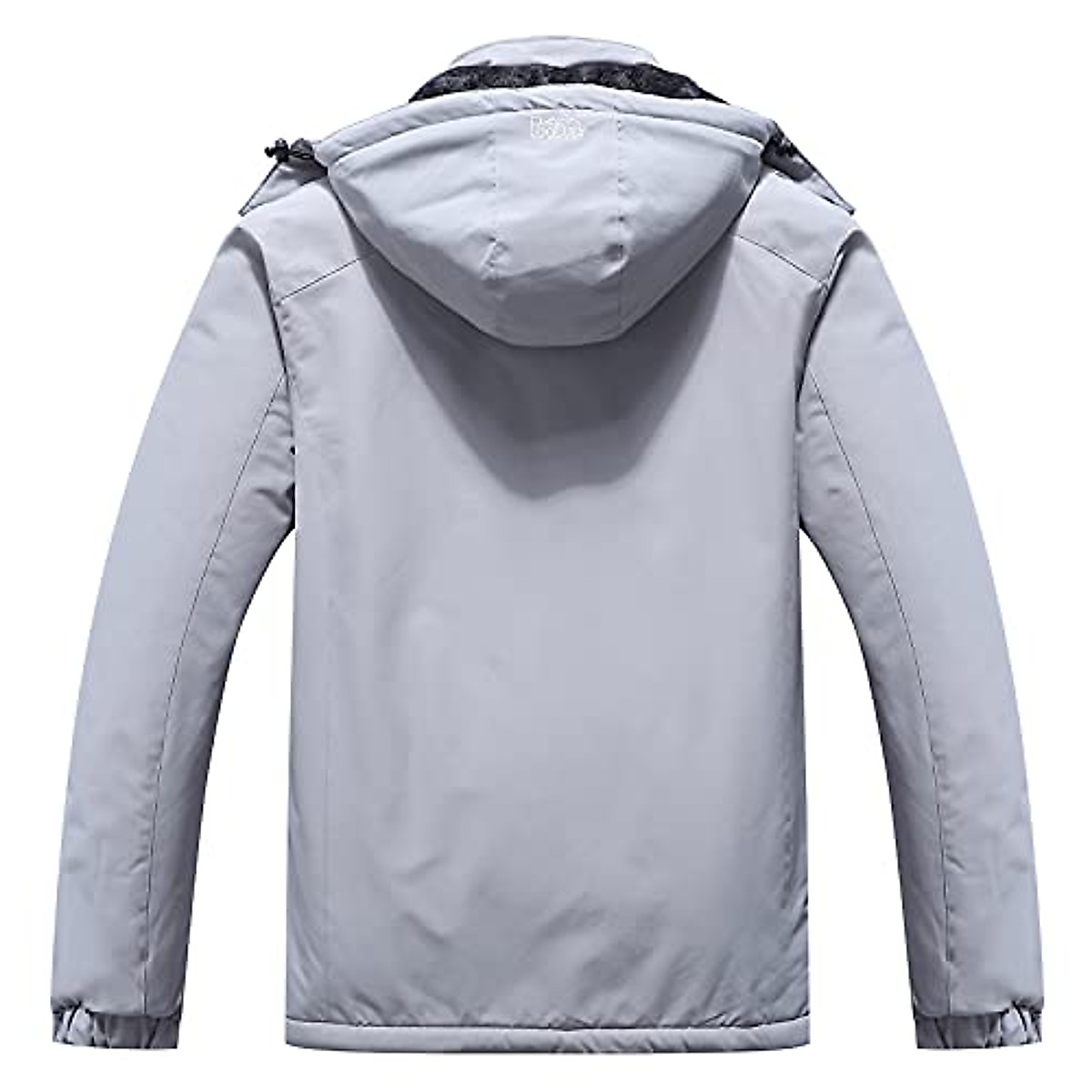 Pooluly Men's Ski Jacket Warm Winter Waterproof Windbreaker Hooded Raincoat Snowboarding Jackets Light Gray-2XL