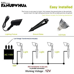 FANUPWHUA Low Voltage Landscape Lights -12V 5W LED Landscape Lighting Cast-Aluminum Waterproof Outdoor Lights for Yard Garden Spotlights with MR16 Warm White Bulbs&Spikes (2 Pack)