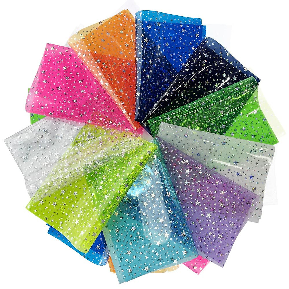 XHT 10 Pcs Sparkle PVC Vinyl Fabric, 8.3"x11.8" Clear Laser Star Printed Waterproof Jelly Vinyl for Hair Bows Earrings Crafts