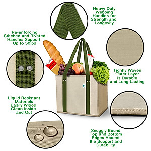 4cleanliving Reusable Shopping Bag Boxes | Set of 3 Reusable Grocery Totes | Premium Foldable Washable Sturdy Heavy Duty | Environment-Friendly | BONUS 2 Mesh Produce Bags