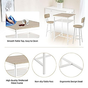 YOFE Bar Table Set for 2, Pub Table High Top Table,3 Pieces Pub Dining Table Set,Square Bar Table with Stools for Kitchen, Apartment, Small Space (White, Square)