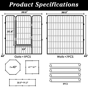 PUKAMI Dog Fence for Dogs, 8/16 Panels 24/32/40 Height x32 inch Width,Portable Dog Playpen Puppy Playpen for Small Medium Dog Exercise Pen for Indoor Outdoor,Pet Playpen Fence for Yard,RV,Camping