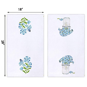 Watercolor Forget Me Not Kitchen Dish Towel 18 x 28 Inch Set of 2, Spring Summer Floral Tea Towels Dish Cloth for Cooking Baking