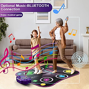 Flooyes Dance Mat Toys for 3-12 Year Old Kids, Electronic Dance Pad with Light-up 6-Button Wireless Bluetooth, Music Dance with 5 Game Modes, Birthday Toys Gifts for 3 4 5 6 7 8 9 10+ Year Old Girls