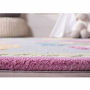 SAFAVIEH Kids Collection Accent Rug - 4' x 6', Blue & Multi, Handmade Floral Wool, Ideal for High Traffic Areas in Entryway, Living Room, Bedroom (SFK311A)