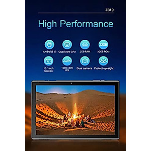 ZZB Tablet 10 Inch Android Tablets, 32GB ROM 512GB Expand，6000mah Battery, Quad-Core Processor 2GB RAM Tableta, 8MP Camera WiFi 10.1'' IPS HD Touch Screen Android 11 Tablet.