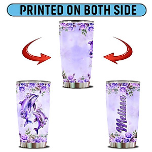 WONWIX Personalized Dolphin Tumbler Customized Name Dolphins Coffee Mug Gifts For Women Girls Custom Water Bottle Mugs 20oz Gift For Adults Christmas Birthday Insulated Stainless Steel Cup With Lid