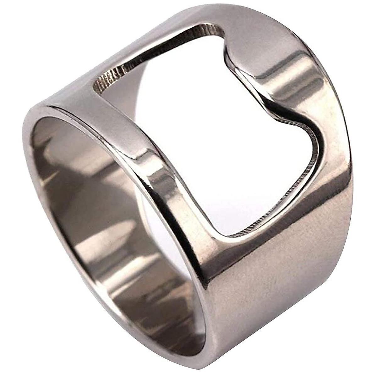 JAJAFOOK 316L Stainless Steel Beer Bar Tool Creative Versatile Bottle Opener Ring for Party Ring，Silver 12