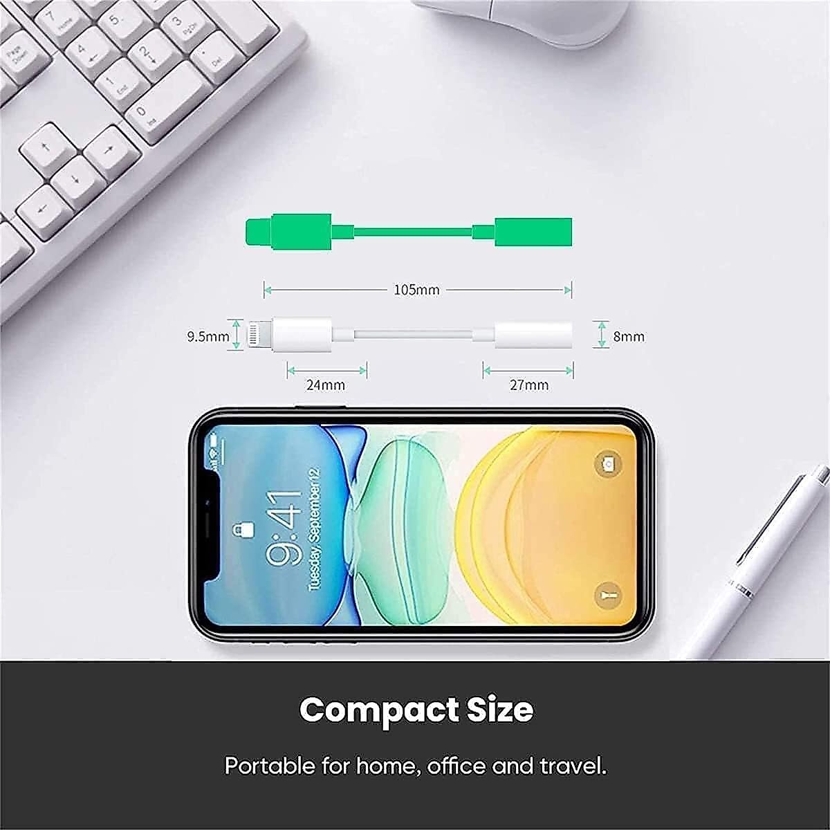 Veetone 3.5mm AUX Headphone Adapter, Lightning to 3.5mm, CSR Smart Chip, Stable Connection, Fast Transmission, Wide Signal Range, Supports 48 KHz, 26-bit Audio, HD Audio Decoding