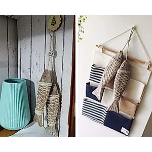 Antique Wood Fish Decor Ornament Wall Hanging Wooden Fish Decorations for Home Nautical Theme