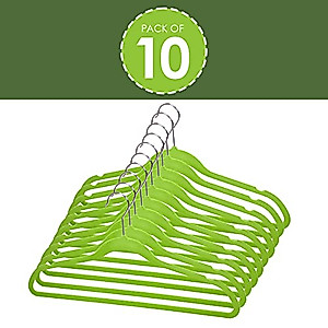 Velvet Clothes Hangers (Pack of 10), Green, by Home Basics | Hangers for Tops, Jackets, Dresses, and Pants | Contoured with Notches | Ultra-Thin Space Saving Clothes Hangers with Rotating Hooks