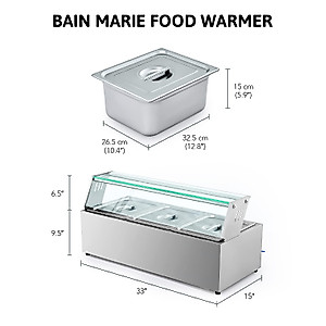 Wilprep Commercial Food Warmer for Parties Hotels Restaurants,1200W Buffet Server and Warmer,3pc Electric Warming Tray or Sauces,Catering with 3 Stainless Steel Chafing Dishes,Silver(3 pan)