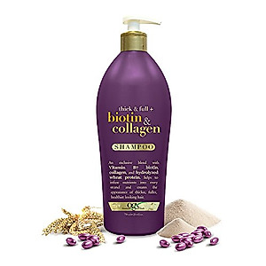 OGX Thick & Full Biotin & Collagen Shampoo, Salon Size 25.4 Ounce Bottle w/ Pump, Paraben Free, Sulfate Free, Sustainable Ingredients, Nourishing and Strengthening