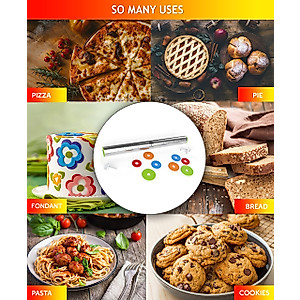 Rolling Pin And Silicone Baking Pastry Mat Set - Rolling Pins With Adjustable Thickness Rings - Stainless Steel Dough Roller For Baking Fondant, Pizza, Pie, Pastry, Pasta, Cookies With Red Mat