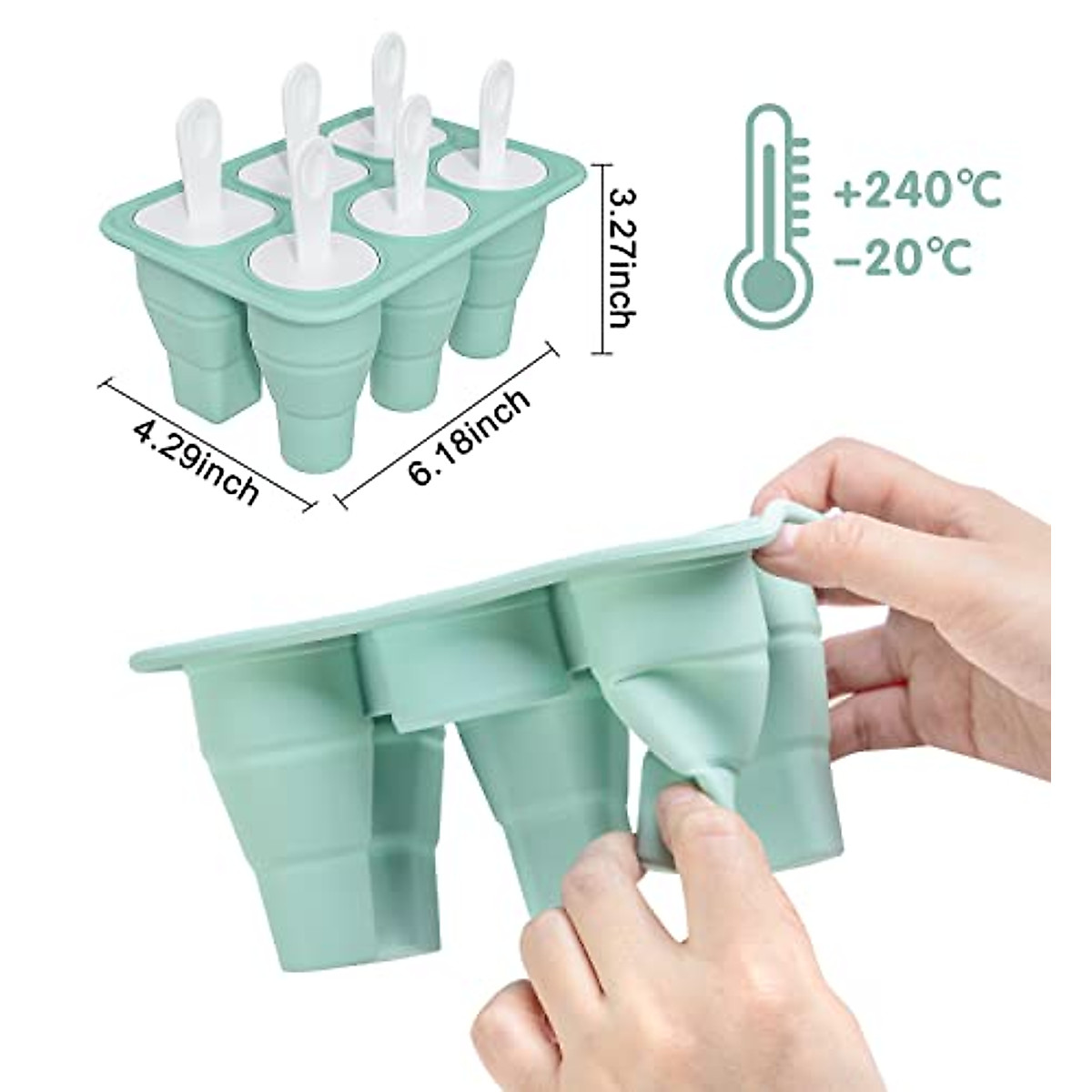 Korlon Popsicles Molds, Collapsible Silicone Baby Popsicle Molds Maker for Kids & Adults, Easy Release Ice Pop Molds with Stick, Funnel & Brush for Making Homemade Popsicles and Ice Cubes