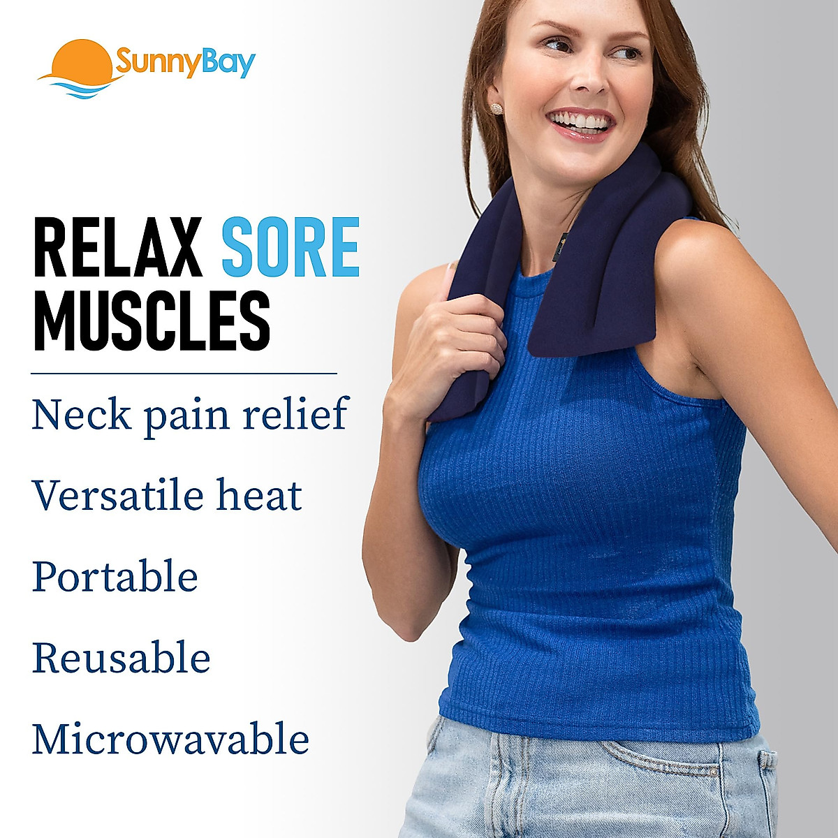 SunnyBay Microwavable Heating Pads, Microwavable Moist Heated Neck and Shoulder Wrap, Versatile Weighted Beanbag Cold Pack or Warm Compress, 2.5 lbs, 26x5 Inches, Navy Blue
