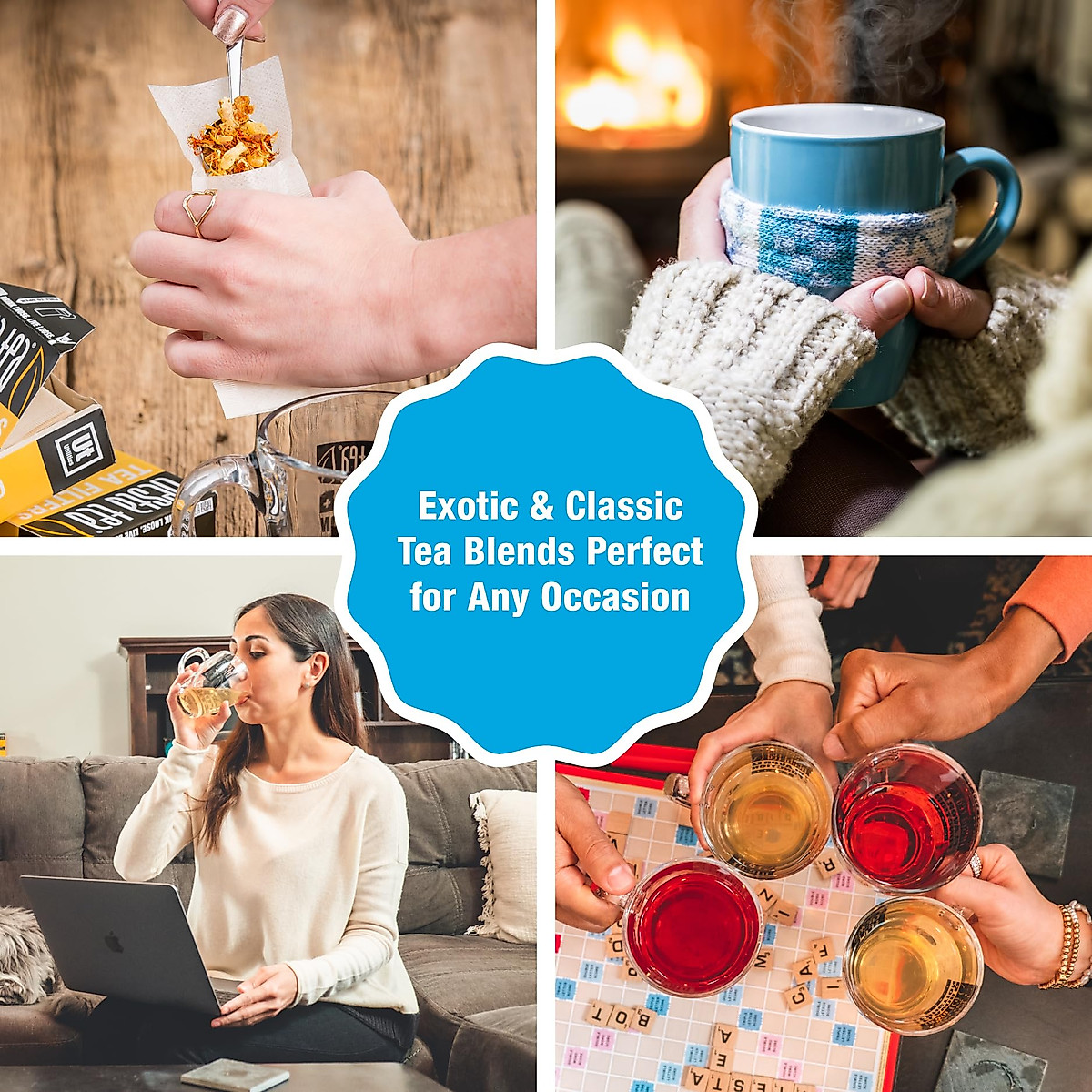 Tiesta Tea - Loose Leaf Kit | Premium Starter Kit Sampler | High to Non Caffeinated | Make Hot & Iced Brews | Starter Set with Black, Green, Herbal Sample Bags and 100 Disposable Tea Filters