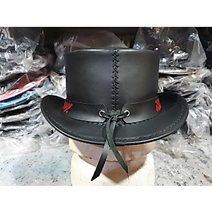 Steampunk Braided Band Black Leather Top Hat (Leather, Large)