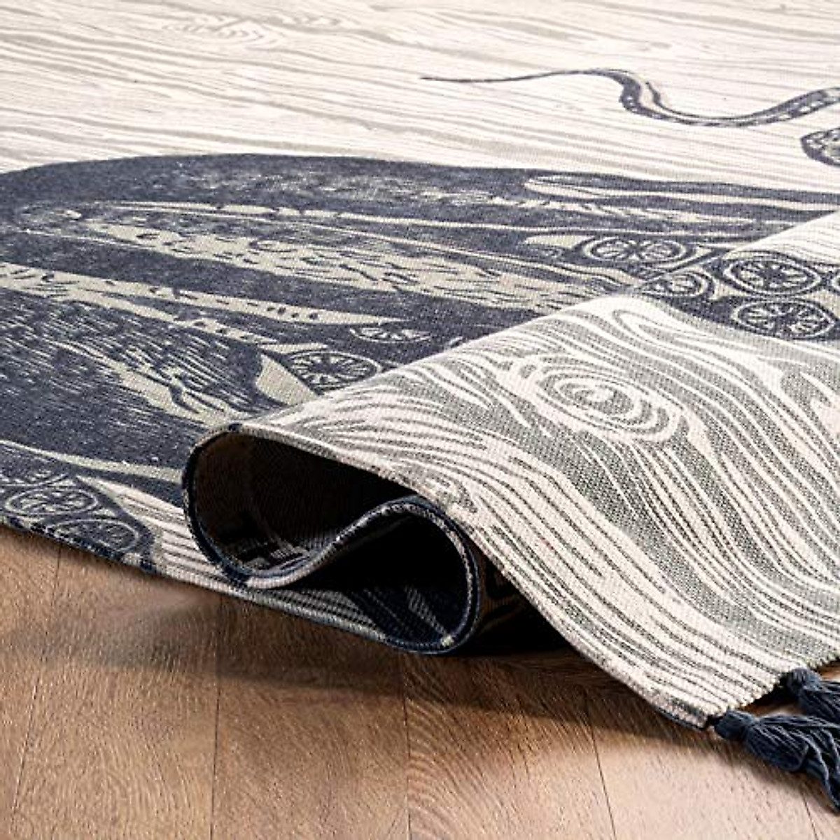 nuLOOM Thomas Paul Printed Octopus Over Board Tassel Area Rug, 5' x 8', Ivory