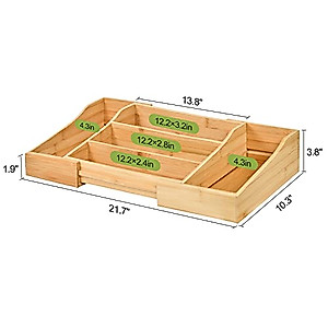 SZMJ-SN Bamboo Wood Countertop Organizer Bin Storage Box, Expandable 13.8"-22.8", for Organization Kitchen, Bathroom, Pantry, Office, Etc