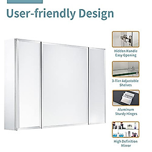 Movo Double Doors Medicine Cabinet with Mirror, 36 inch X 26 inch Aluminum Bathroom Medicine Cabinet, Adjustable Glass Shelves, Waterproof and Rust-Resist, Recess or Surface Mount Installation