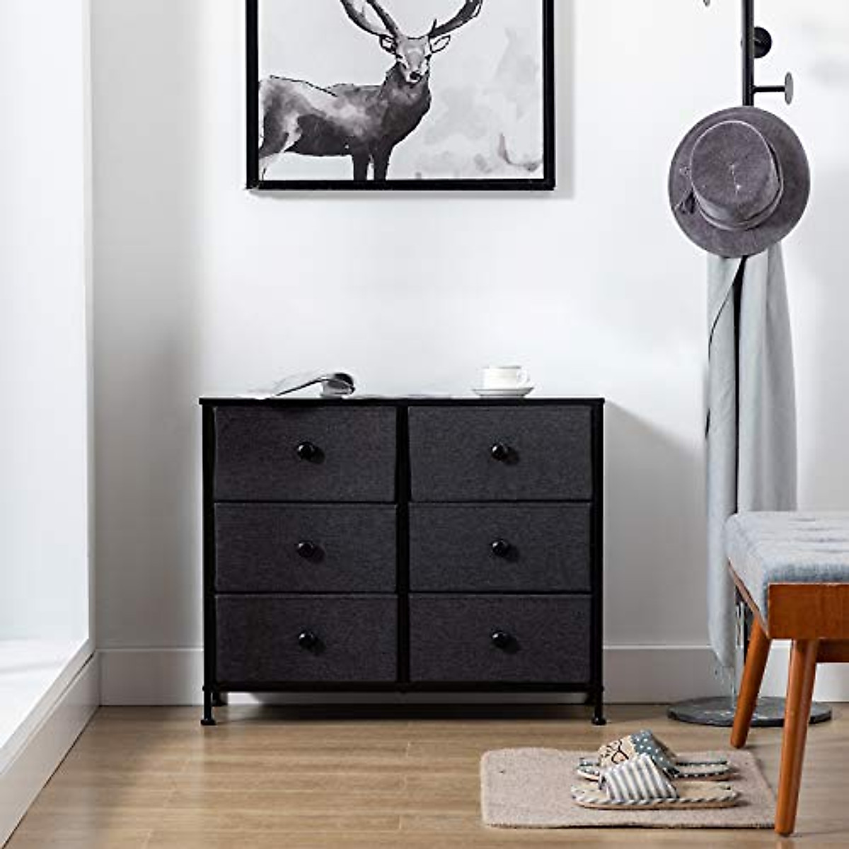 Duhome Dresser with 6 Drawers, Fabric Dresser for Bedroom Hallway Nursery Entryway Closet Organizers and Storage with Sturdy Steel Frame, Dark Grey