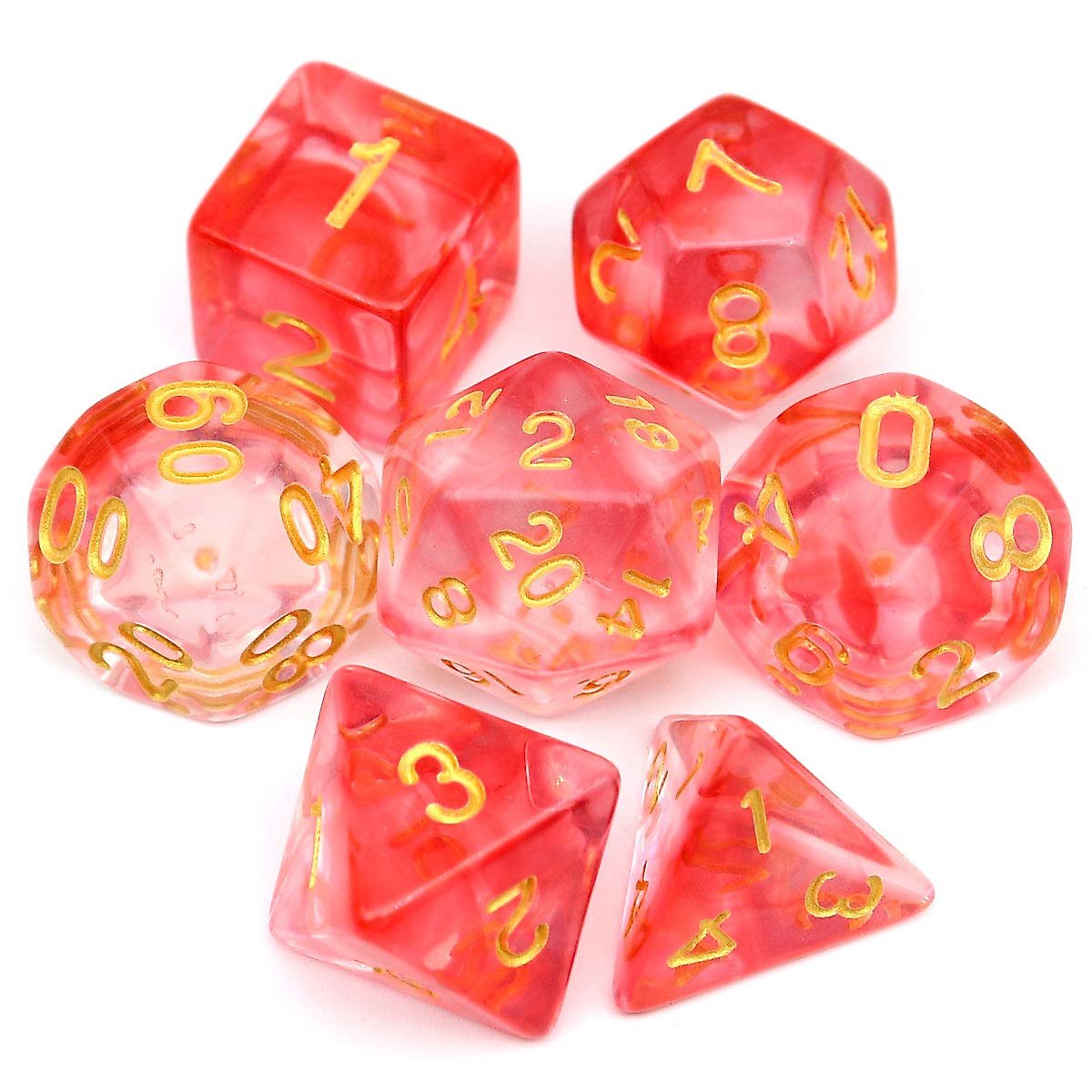 Haxtec 7PCS DND Dice Set Polyhedral D&D Dice of D20 D12 D10 D8 D6 D4 for Dungeons and Dragons TTRPG Games (Red Cloud)
