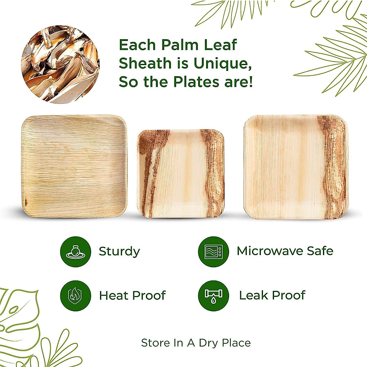 TRULY ECO 8 Inch 40 Square Palm Leaf Plates – Compostable, Biodegradable, Eco-Friendly – Like Bamboo Disposable Plates for Party, Wedding, Picnic – Sturdy, Heat Proof & Leak Proof