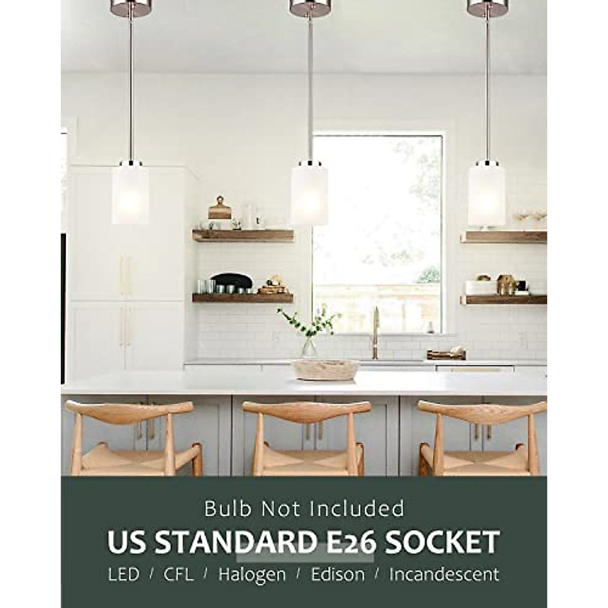 Eietonte 1-Light Mini Pendant Light Fixtures, Industrial Chandelier Hanging Ceiling Light with Opal White Shades, Adjustable Height, Brushed Nickel Pendant Lighting for Kitchen Bedroom Hallway, 2 Pack